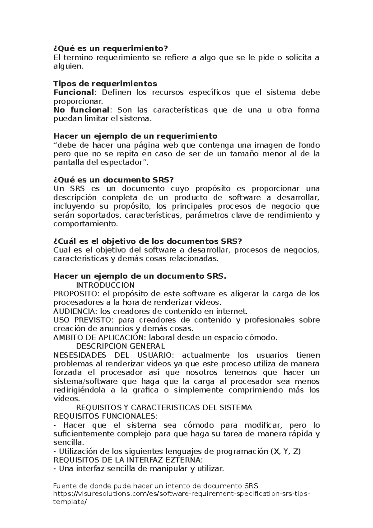 Requerimientos y Documento SRS - ¿Qué es un requerimiento? El termino ...