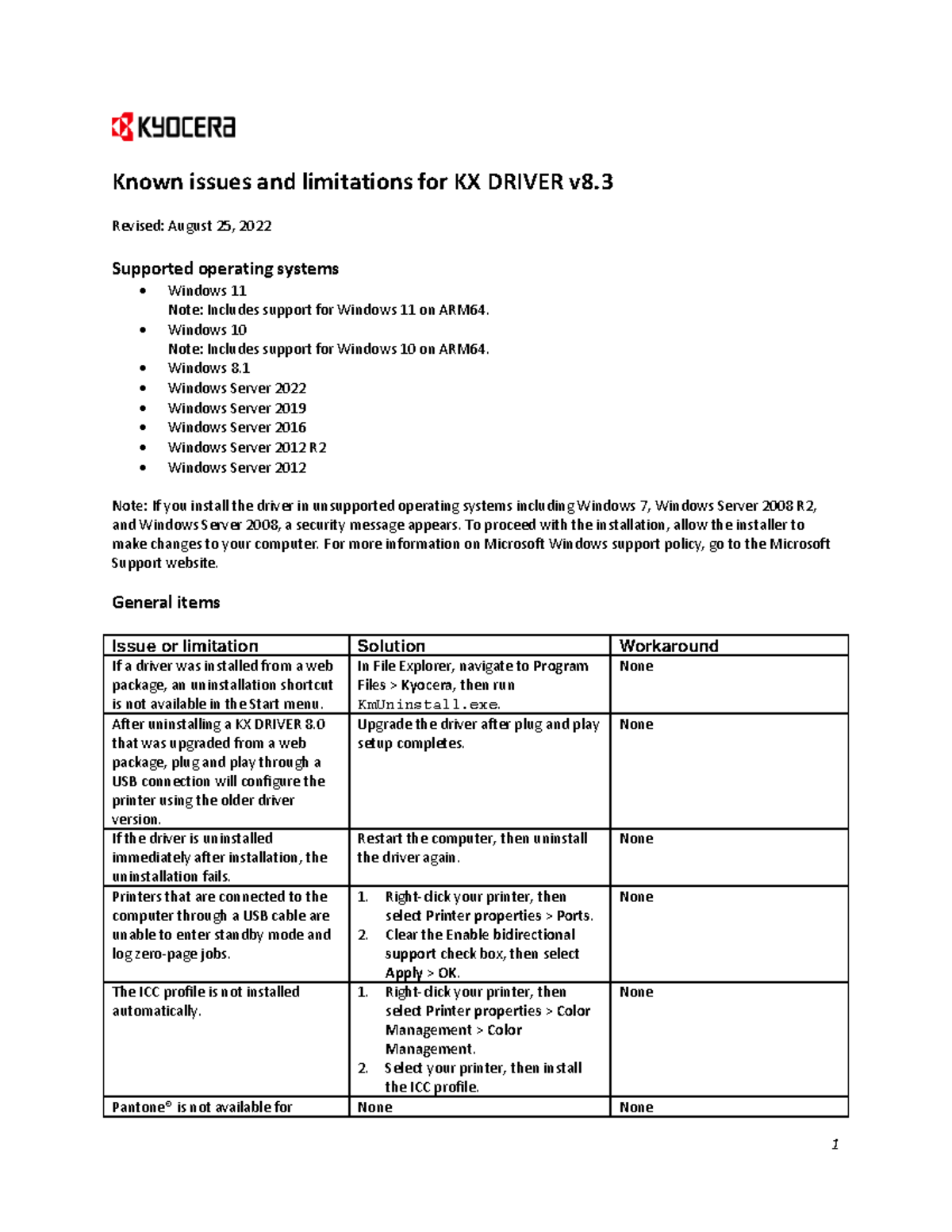 KX Driver v83 Read Me - MANUAL DE IMPRESORA - Known issues and ...