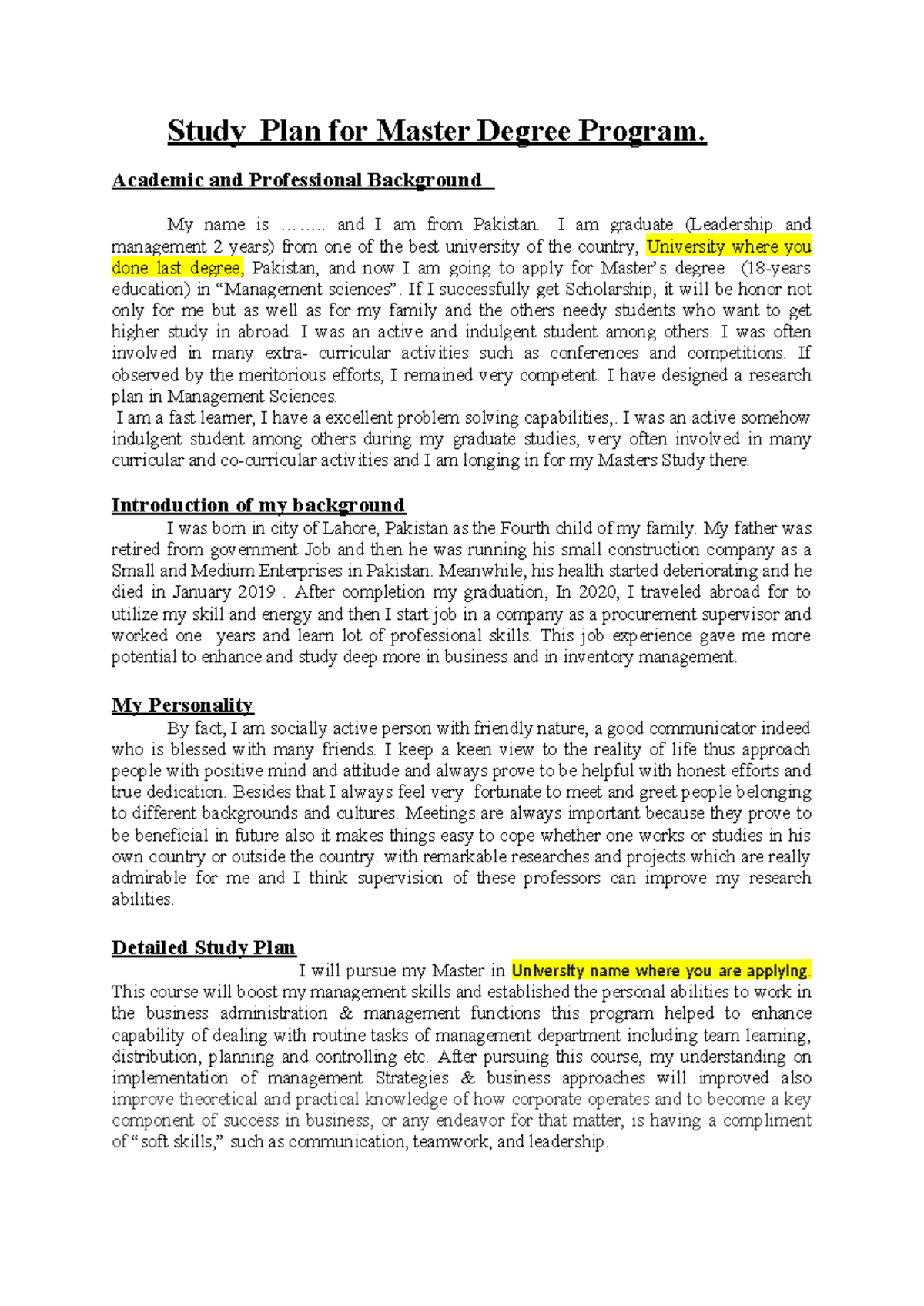 Study-plan-2024 - information about how to write a study plan for ...