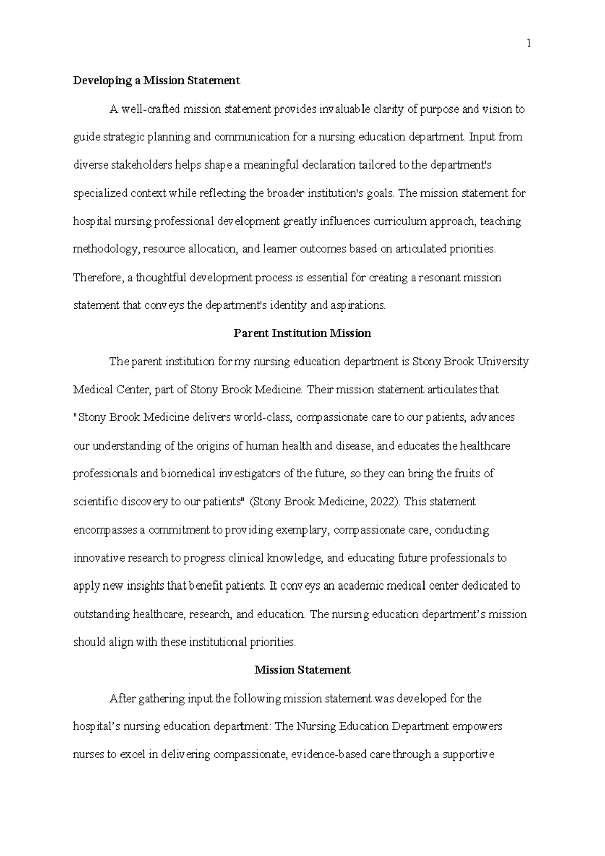 Mission Statement Paper - Developing a Mission Statement A well-crafted ...