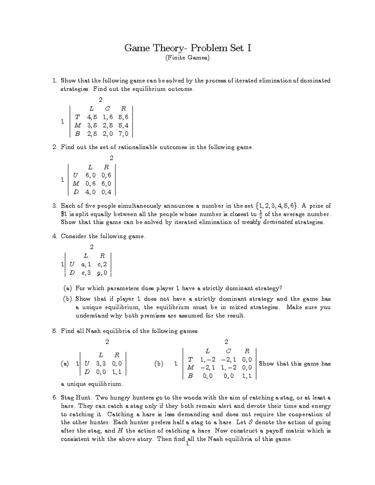 Problem-set-1A - The first set of problems provided by the professor. - Game Theory- Problem Set ...