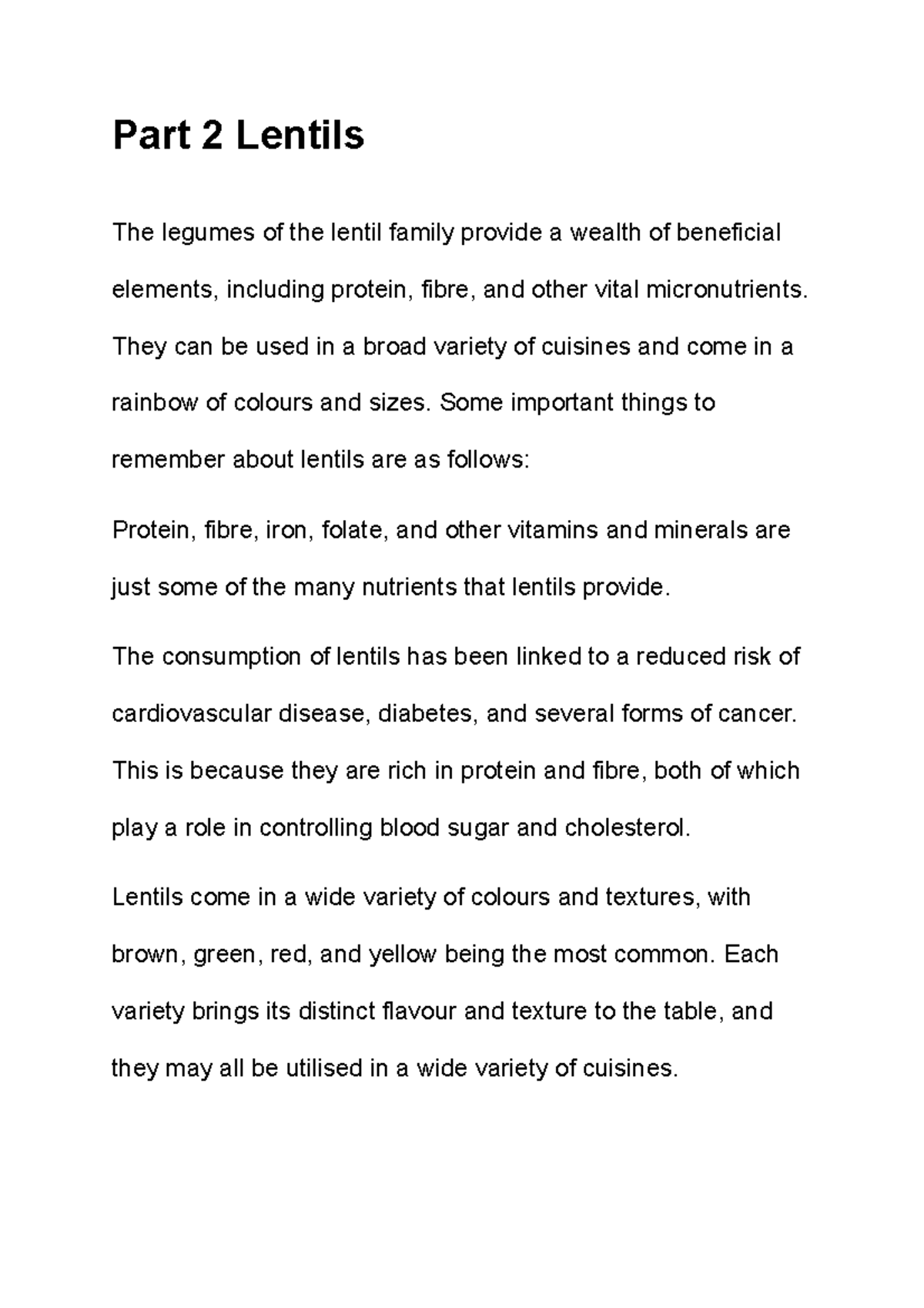 Part 2 Lentils - Notes - Part 2 Lentils The legumes of the lentil ...