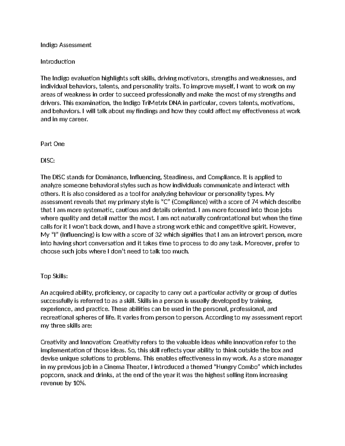 Indigo Assessment - Summary Human Resource - Indigo Assessment ...