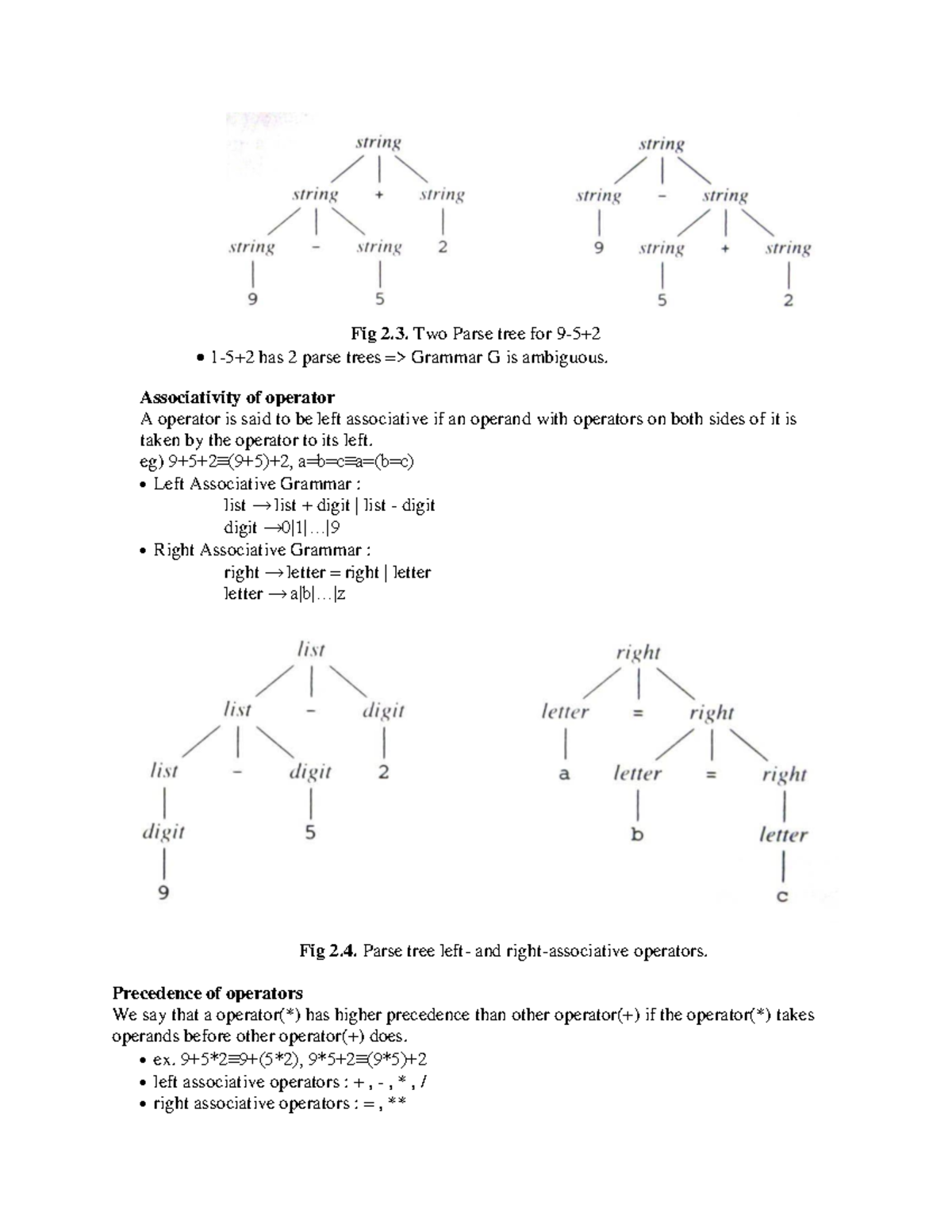 Associativity of operator - Fig 2. Two Parse tree for 9-5+ 1-5+2 has 2 parse trees => Grammar G ...
