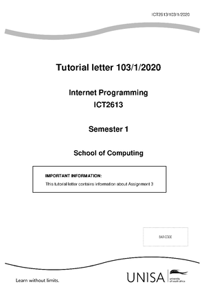 ICT2613 102 0 2022 - Tutorial letter for Assignment 2 - ICT2613/102/0 ...