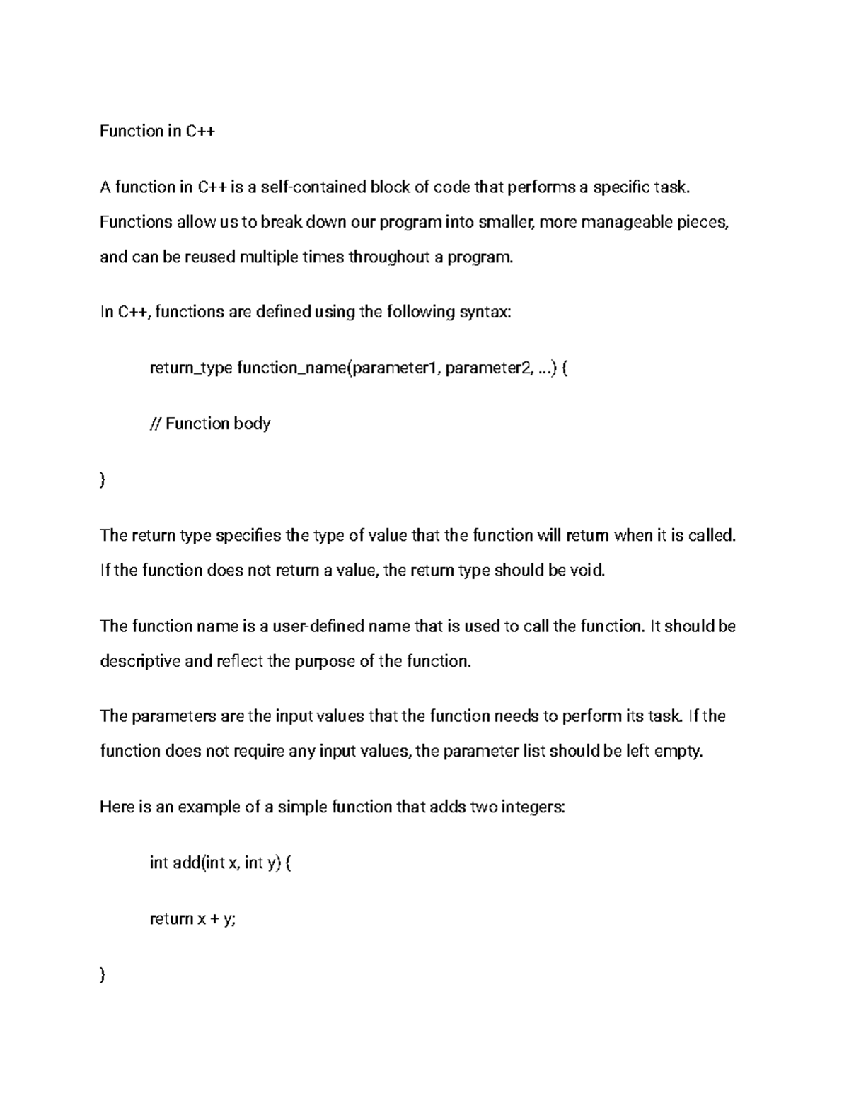 Function in C++ - Functions allow us to break down our program into ...