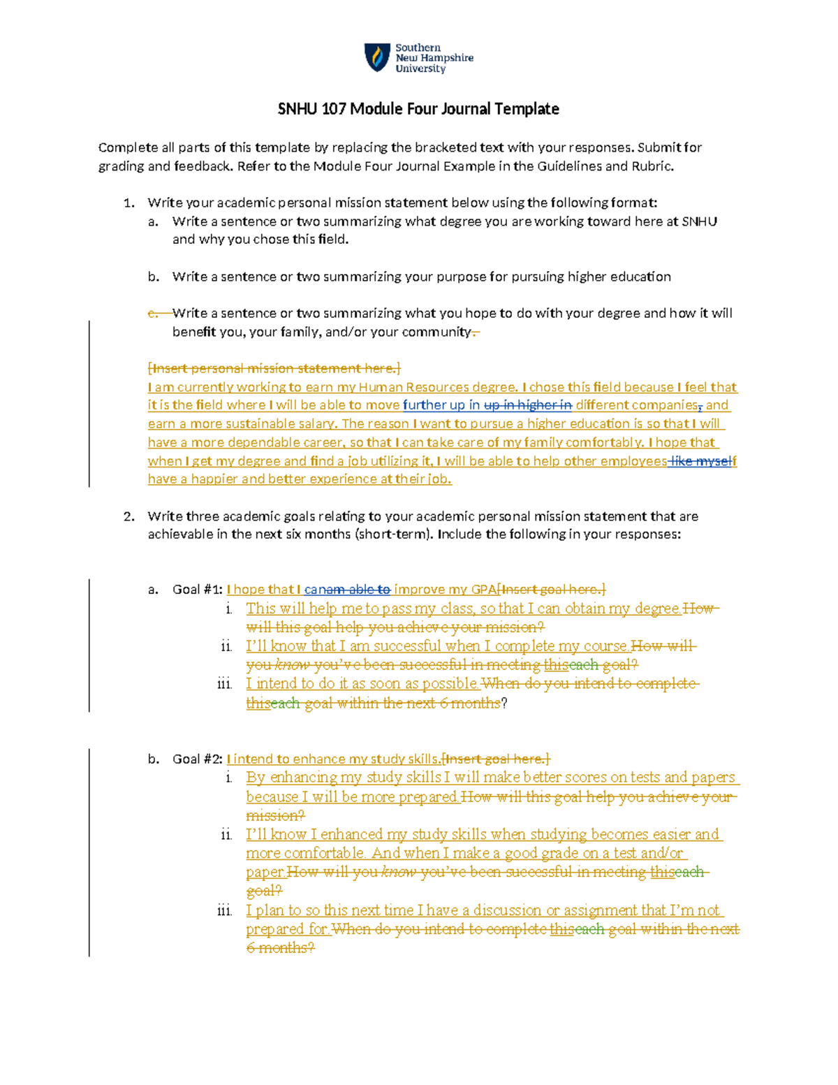 Mod 4 - ..... - SNHU 107 Module Four Journal Template Complete all ...