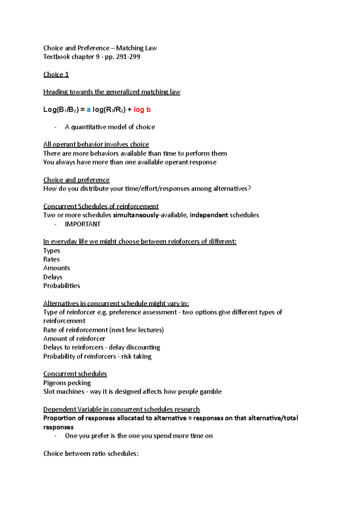 Choice Preference Matching Law - Choice and Preference – Matching Law ...