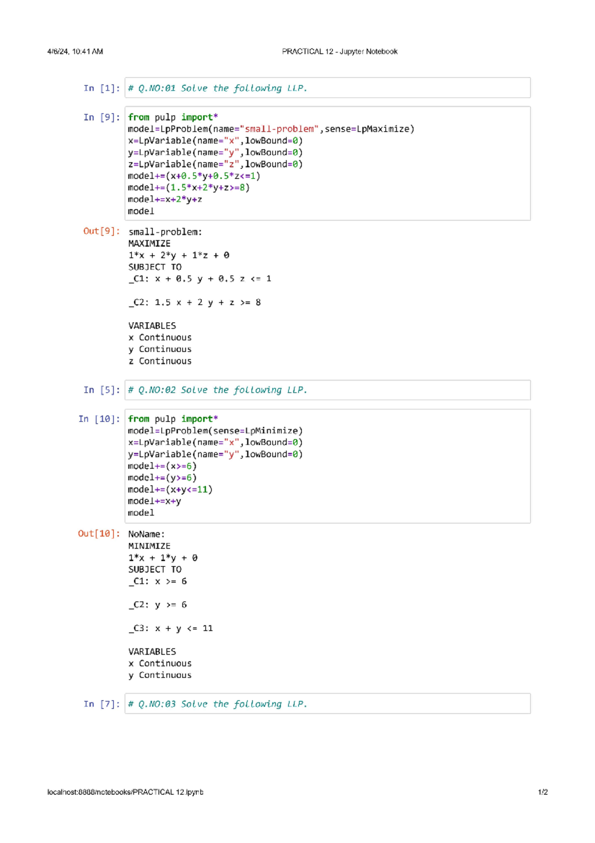 Practical 12 - Jupyter Notebook - 4/6/24, 10:41 AM In [1]:# Q. NO: 01 ...