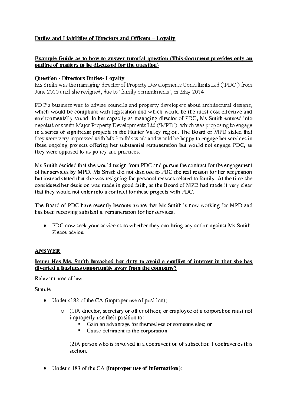 Loyalty - LOA Guide - Duties and Liabilities of Directors and Officers ...