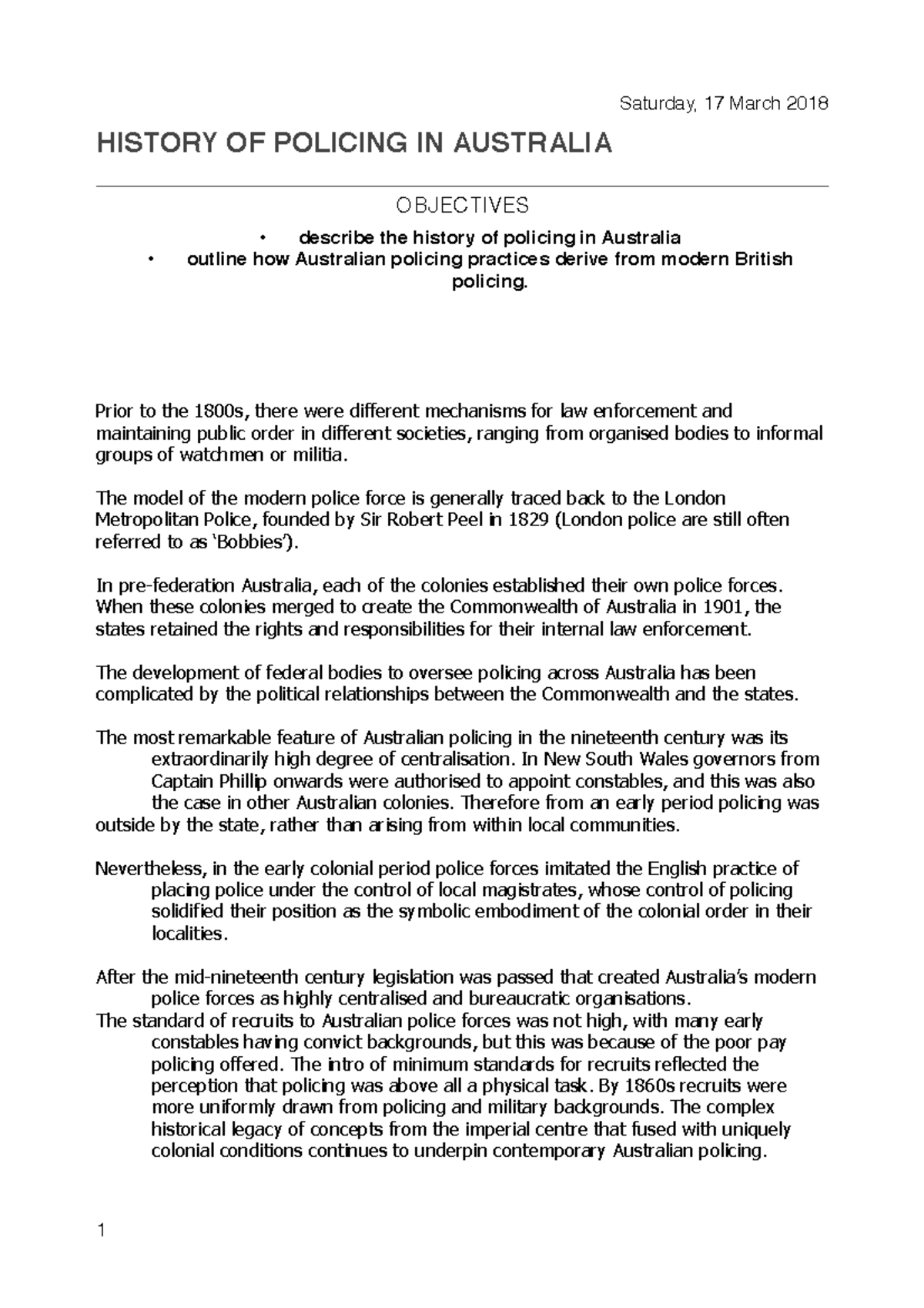 WEEK 1 - Lecture notes 1-2 - Saturday, 17 March 2018 HISTORY OF ...
