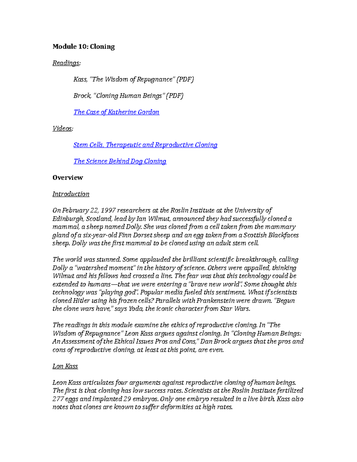 Module 10 Cloning - Lecture notes 10 - PHI2930 - Studocu