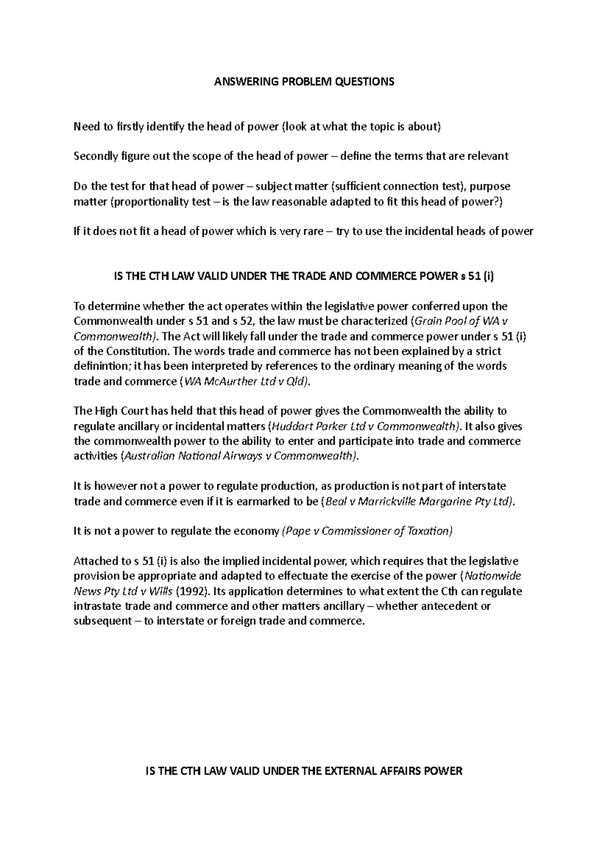 Answering Problem Questions for exam tutorial - 200009 - UWS - Studocu