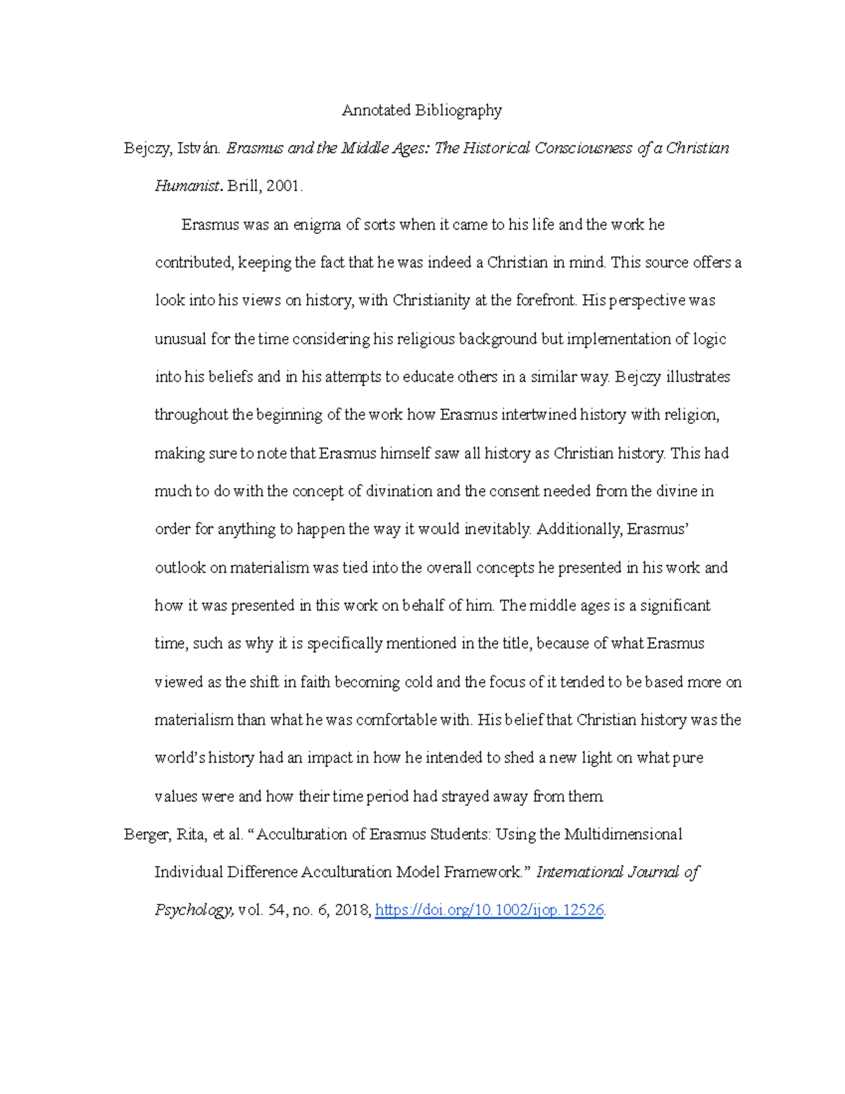 Example of Annotated Bibliography - Annotated Bibliography Bejczy ...