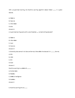 Machine learning - Contents Question - Studocu