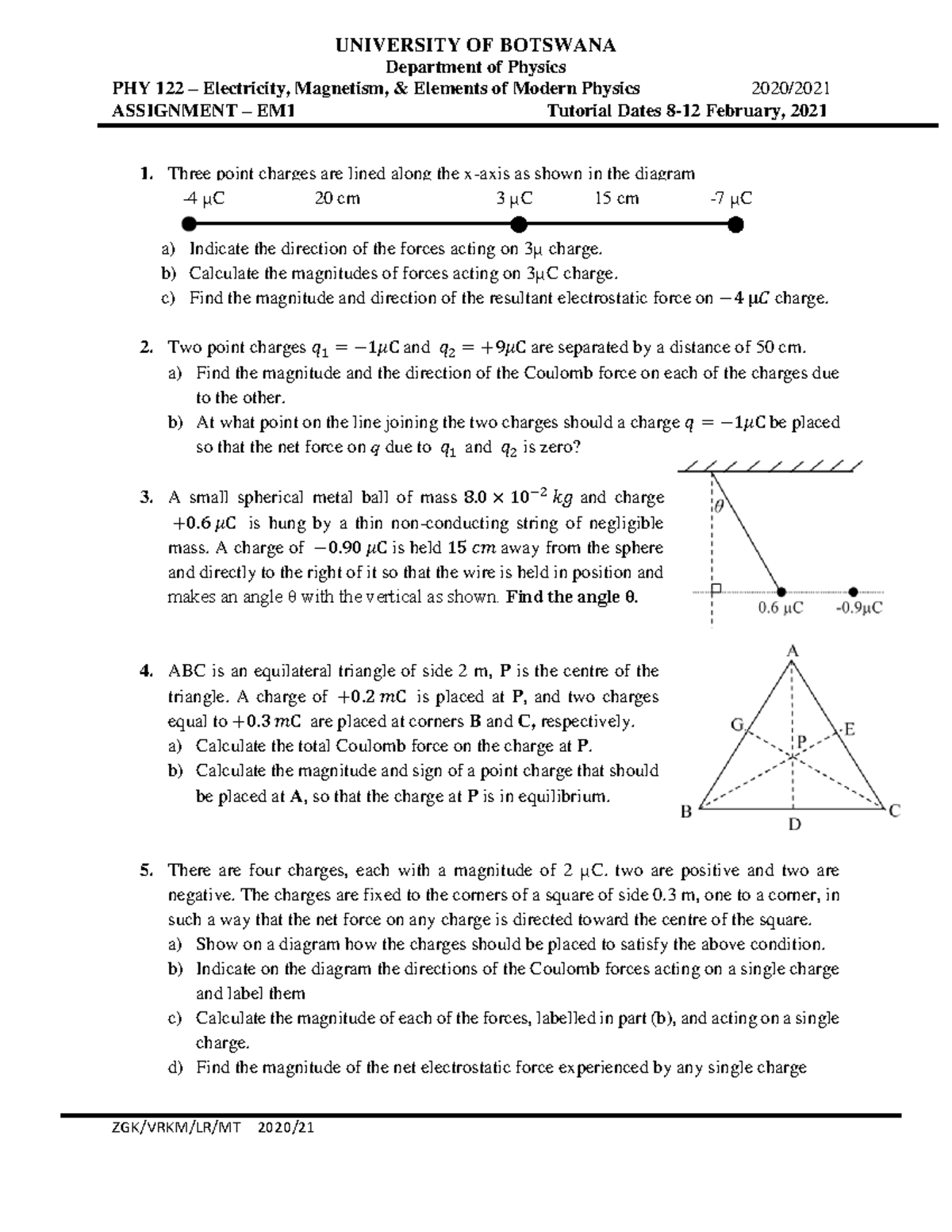PHY122 EM1 2021 - revision questions - UNIVERSITY OF BOTSWANA ...