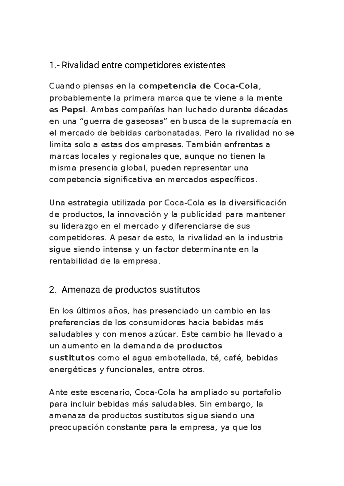 5 fuerzas de porter Coca-Cola - 1.- Rivalidad entre competidores ...