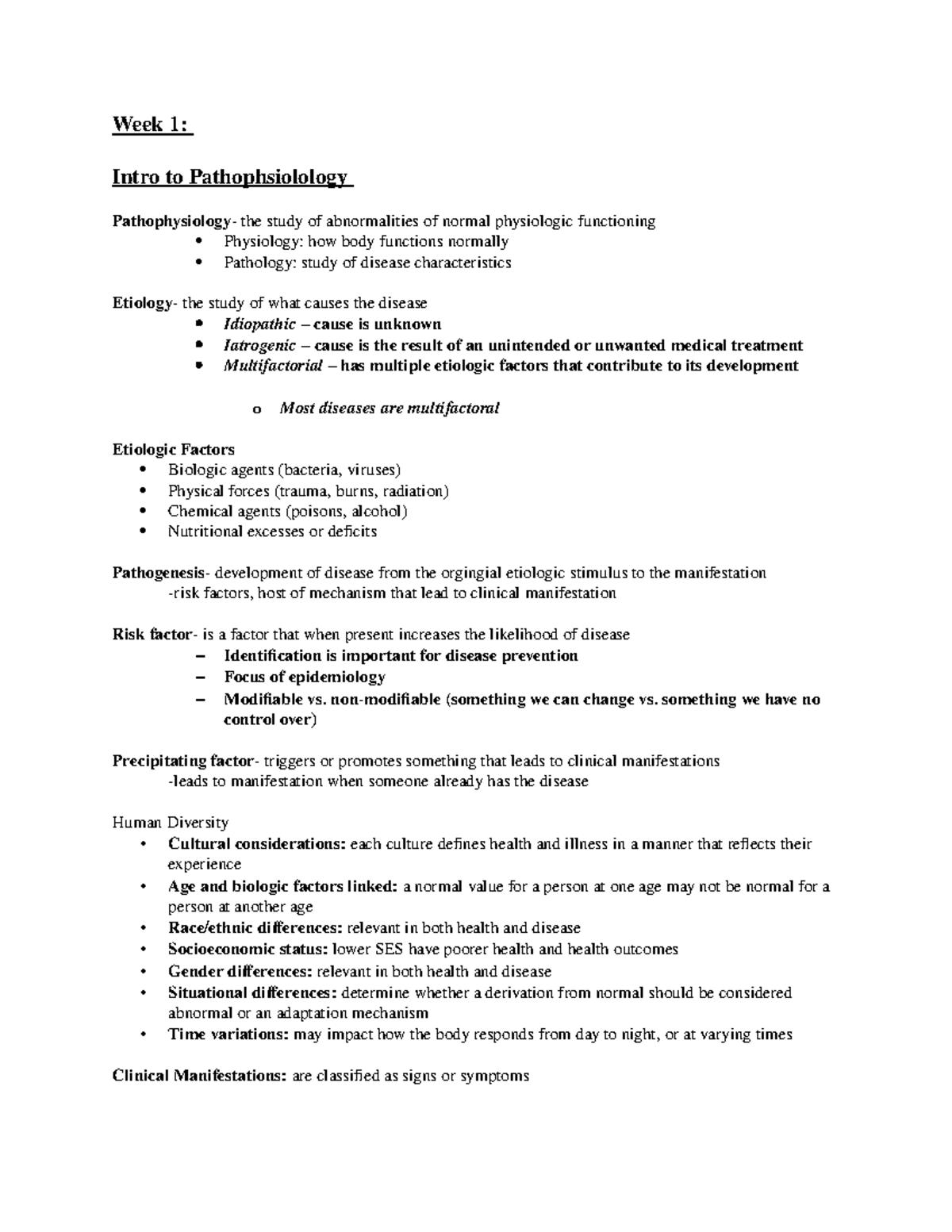 Textbook Patho study guide - Week 1: Intro to Pathophsiolology the ...