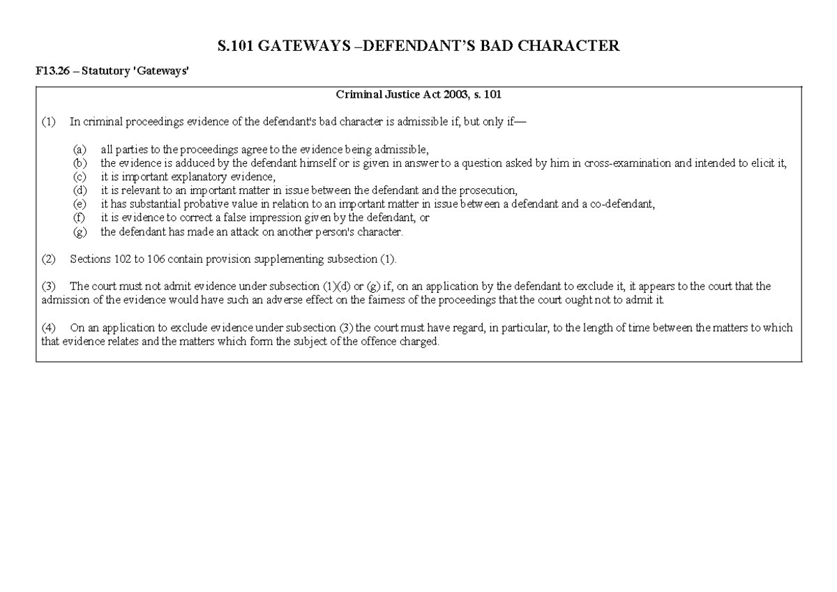 S.101 Gateways – Defendant’S BAD Character - S GATEWAYS –DEFENDANT’S ...