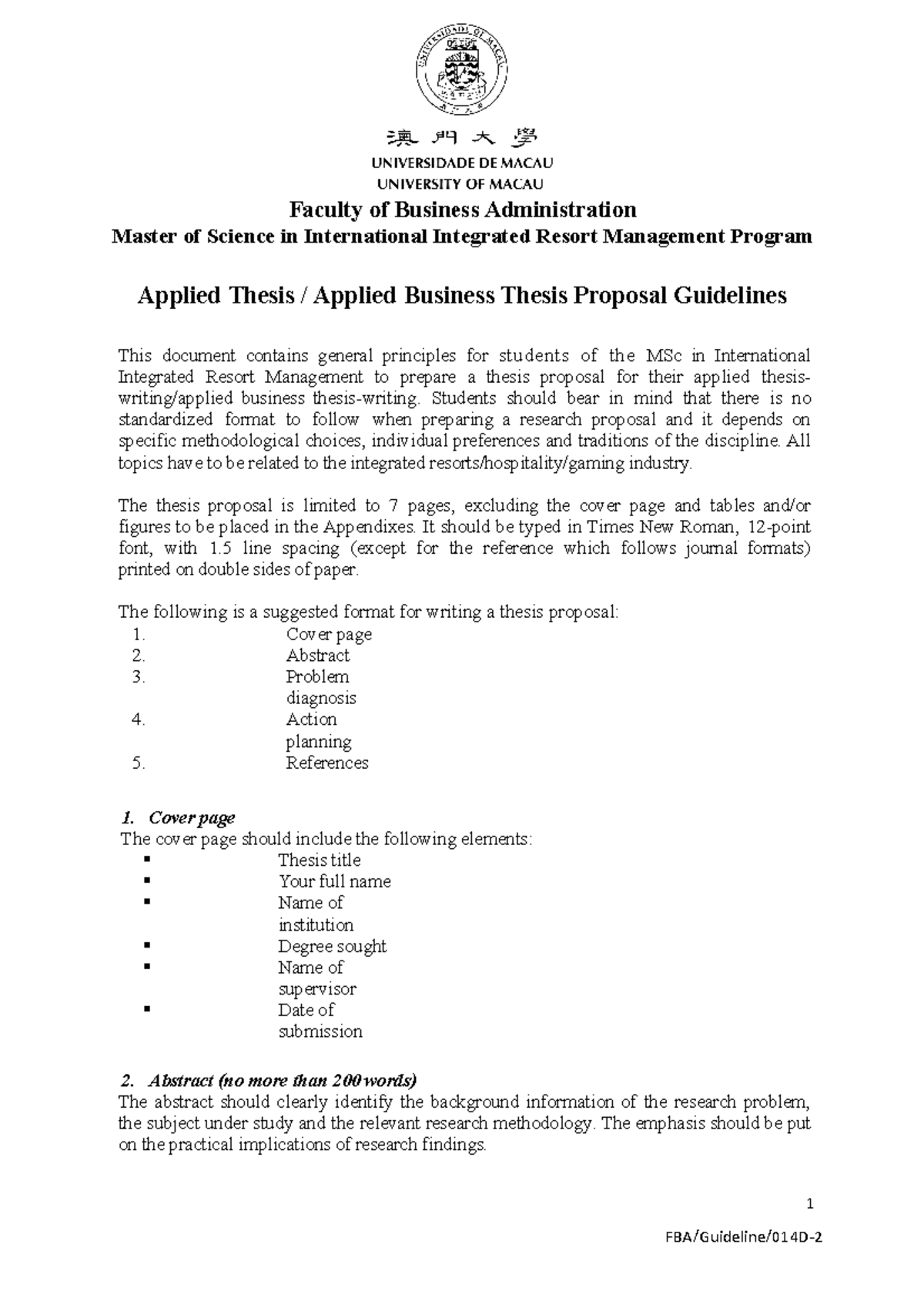 IIRM Applied Business Thesis Proposal Guideline - Faculty of Business ...