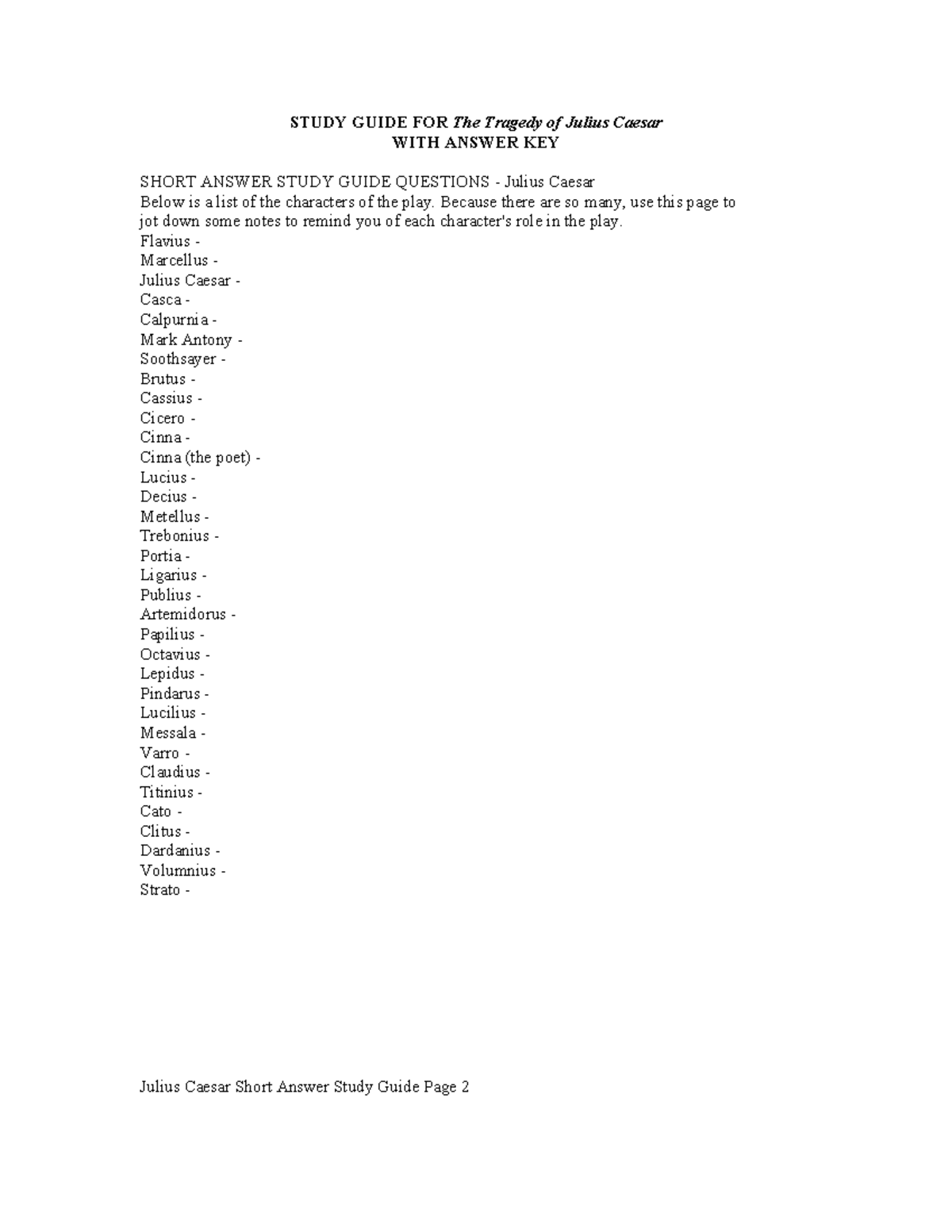 Study Guide for Julius Caesar - STUDY GUIDE FOR The Tragedy of Julius ...