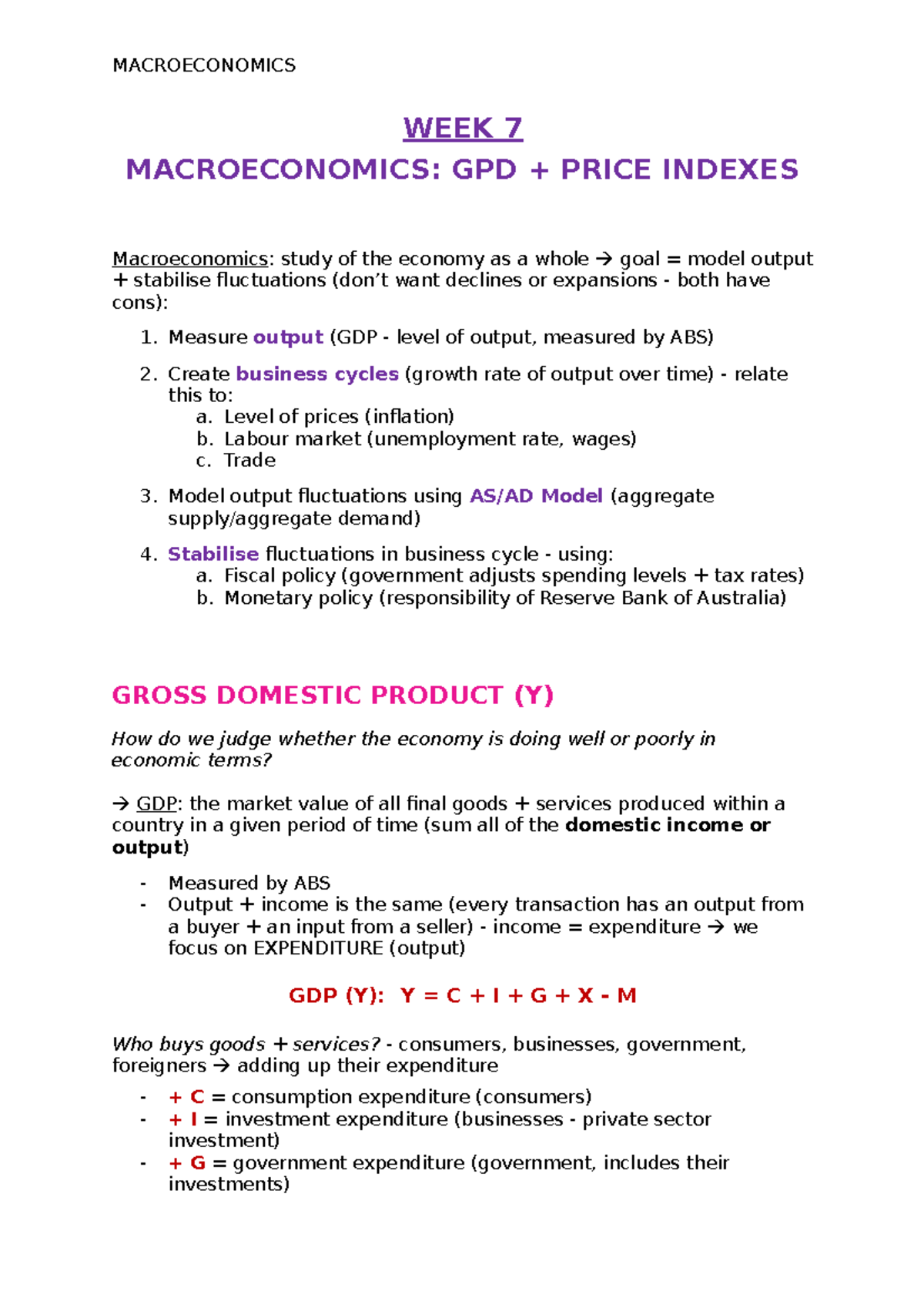 Macro-Economics Notes (Lecture Notes and Practice Questions) - WEEK 7 ...