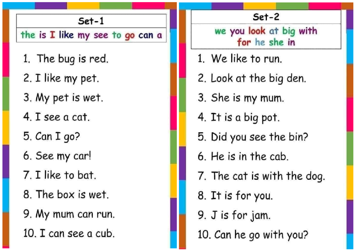 Sight Words Sentences - the is I like my see to go can a we you look at ...