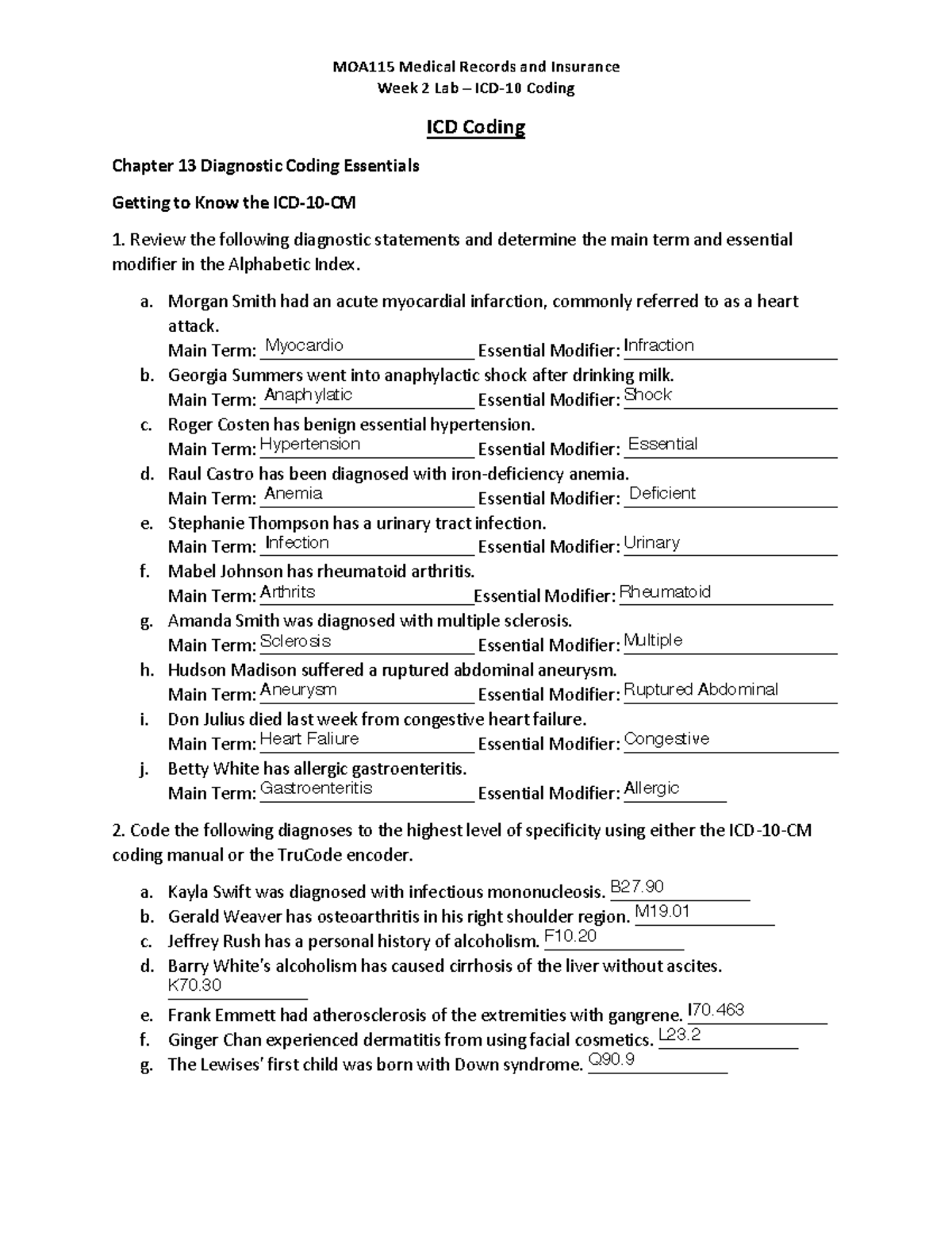Week 2 Online Lab - n/a - MOA115 Medical Records and Insurance Week 2 ...