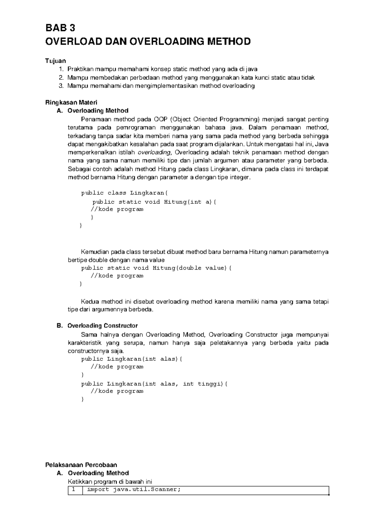 Modul 1 Bab 3 Overload dan Overload Method - BAB 3 OVERLOAD DAN OVERLOADING METHOD Tujuan ...
