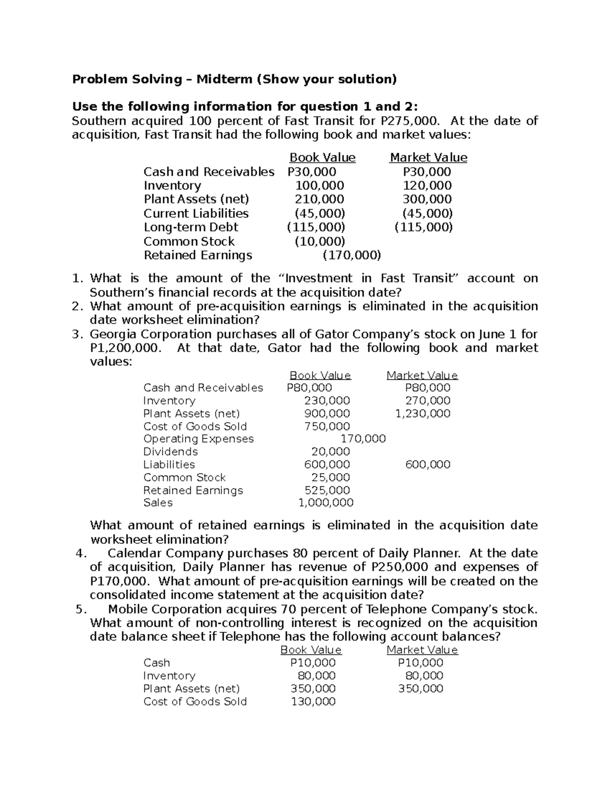 Midterm - Problem Solving - Problem Solving – Midterm (Show your ...