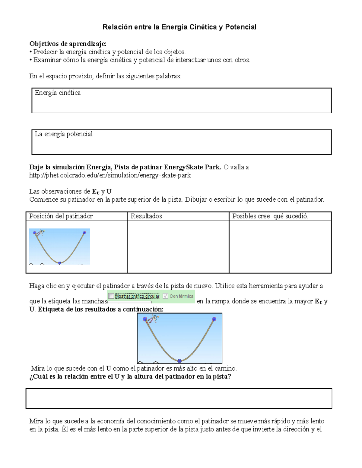 Energia Cinetica Y Potencial Introd - Relación entre la Energía ...