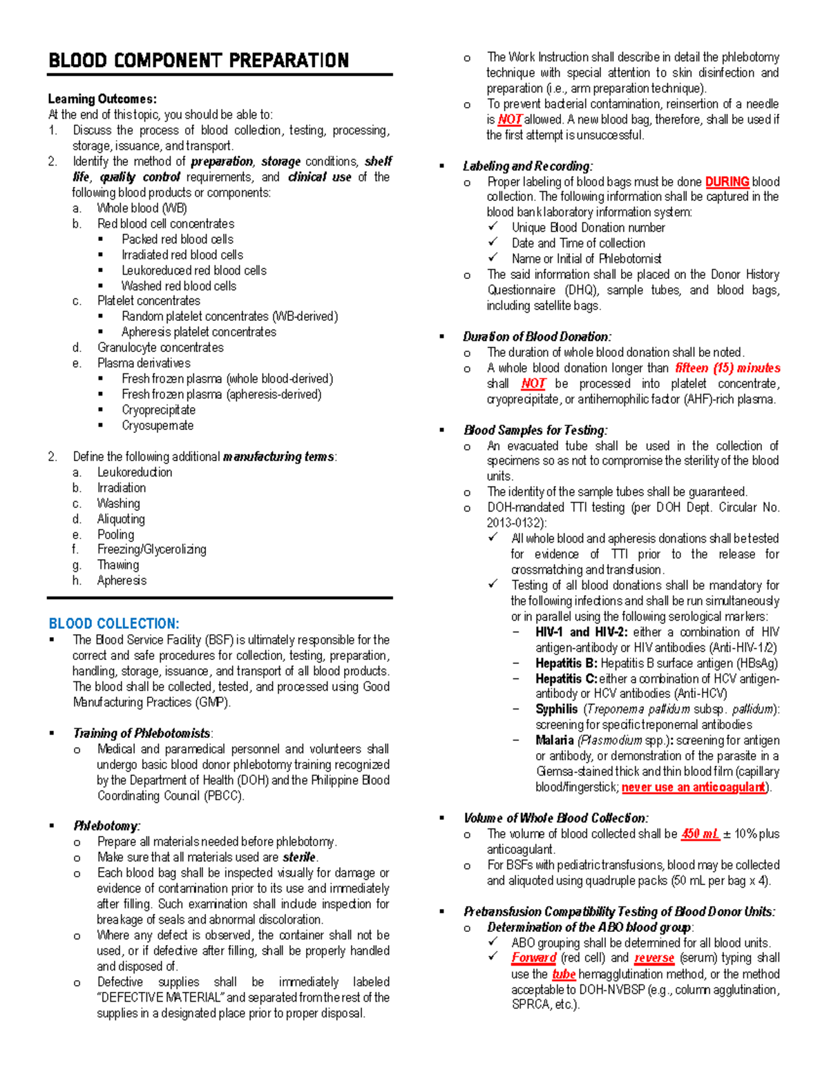 BB - Blood Component Preparation - BLOOD COMPONENT PREPARATION Learning ...