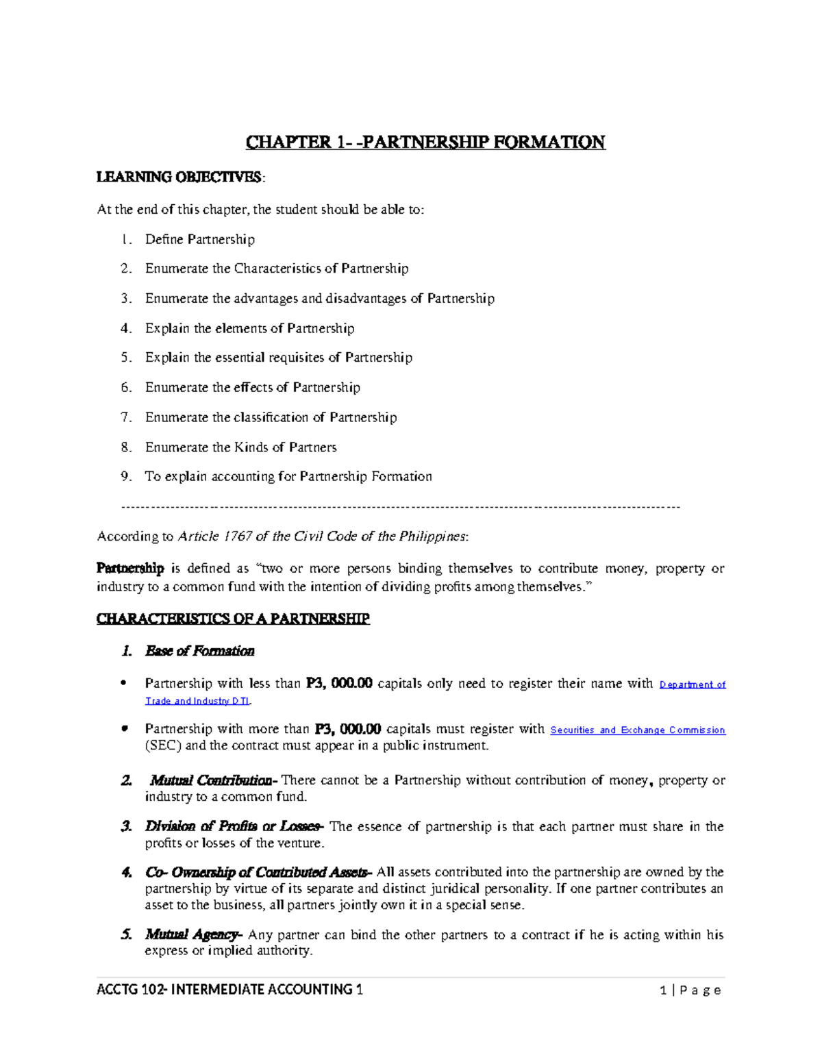 Chapter 1- Partnership Formation - CHAPTER 1-PARTNERSHIP FORMATION ...