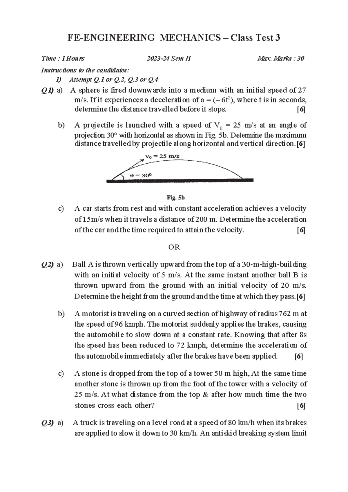 EM Class Test 3 - This is useful - FE-ENGINEERING MECHANICS – Class ...