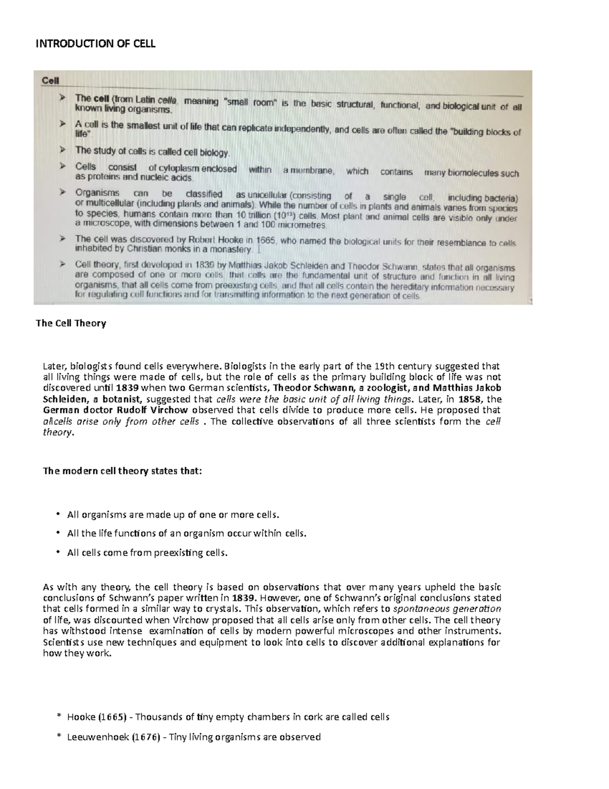 Introduction-OF-CELL - INTRODUCTION OF CELL The Cell Theory Later ...