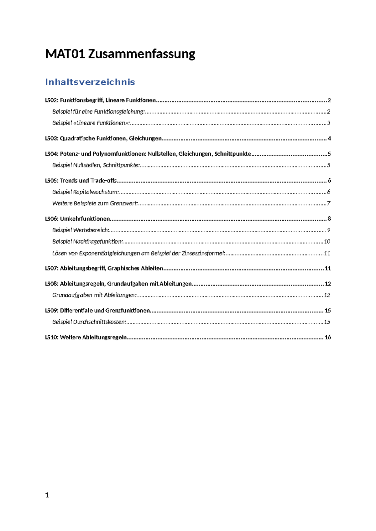 MAT01 Zusammenfassung - MAT01 Zusammenfassung LS02: Funktionsbegriff, Lineare - Studocu