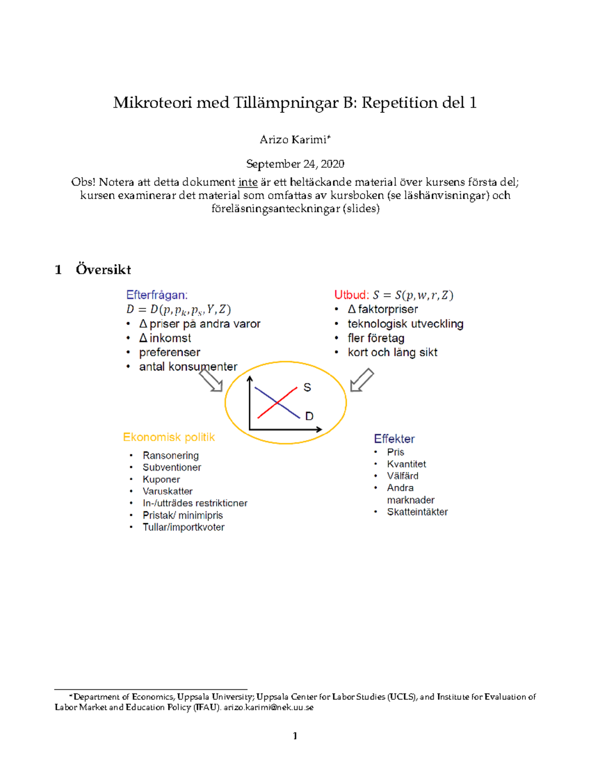 Repetition - Kort sammanfattning - Mikroteori med Tillämpningar B ...