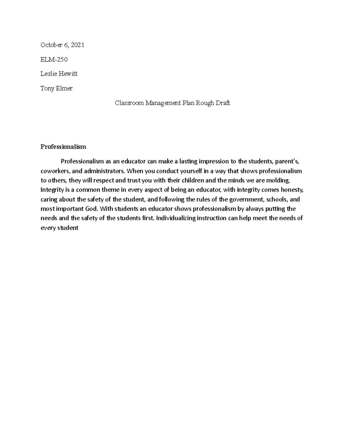 ELM 250 Rough Draft - ELM-250 - GCU - Studocu