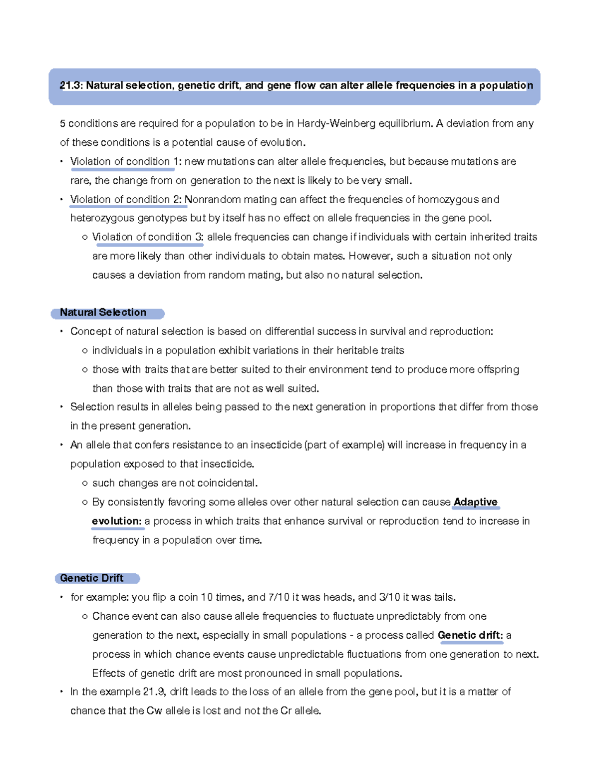 Populations Ch. 21.3 - 21 - 21: Natural selection, genetic drift, and ...