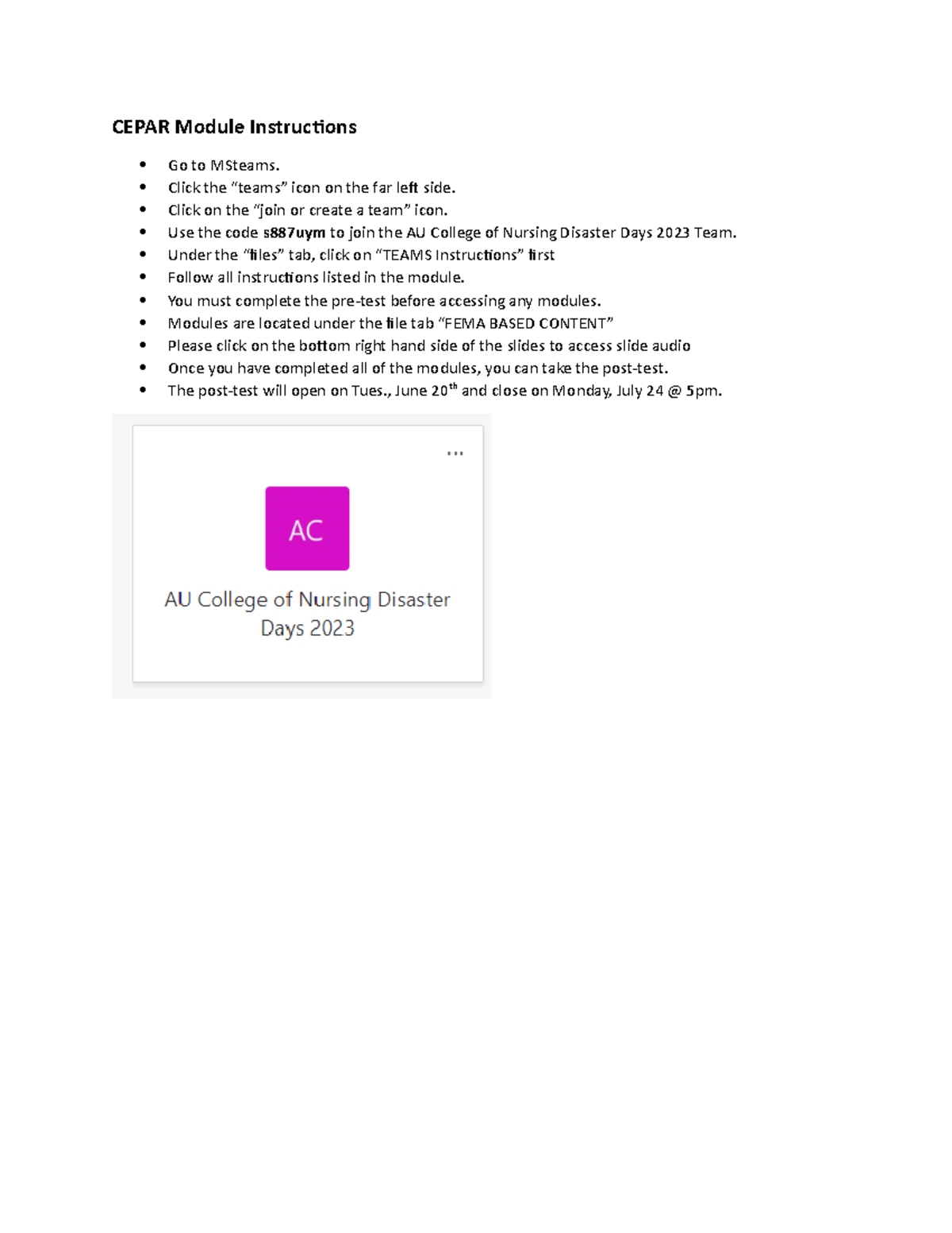 Cepar Module Instructions - NRSG 1309 - UHD - Studocu
