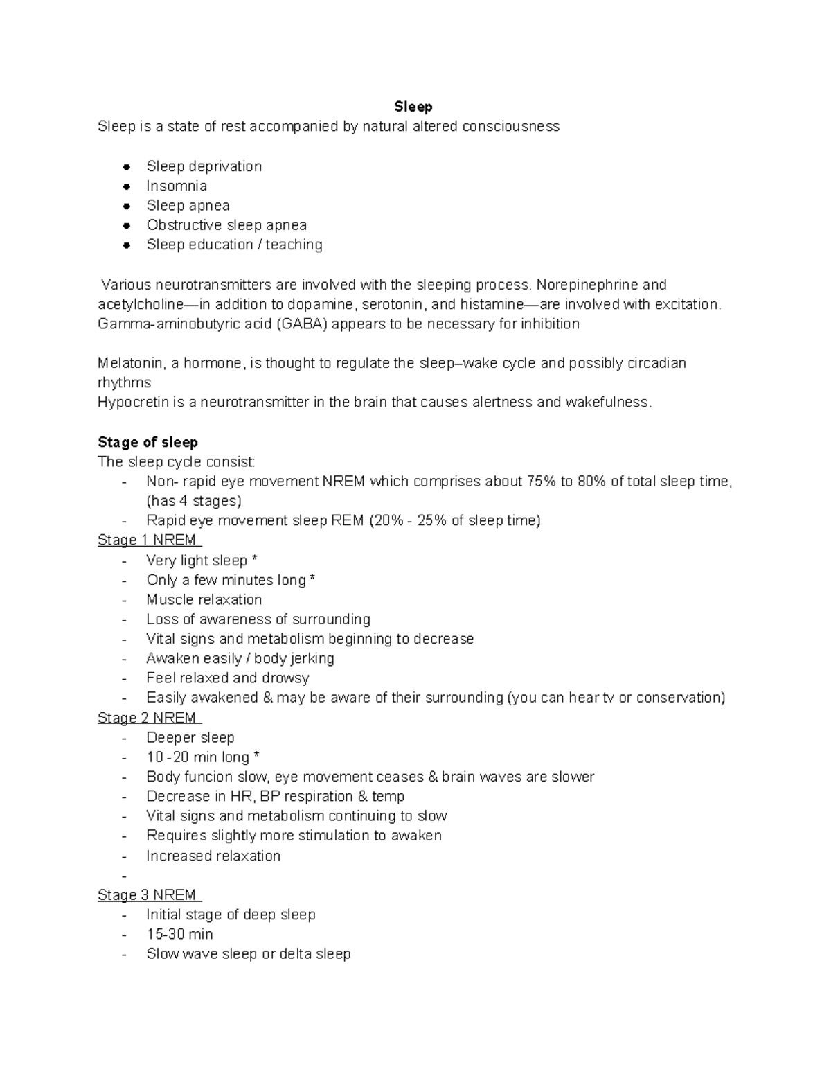Untitled document - study guide - Sleep Sleep is a state of rest ...