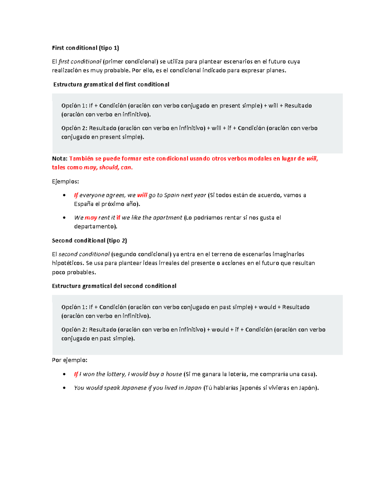 First conditional, 2C Y 3C - First conditional (tipo 1) El first ...