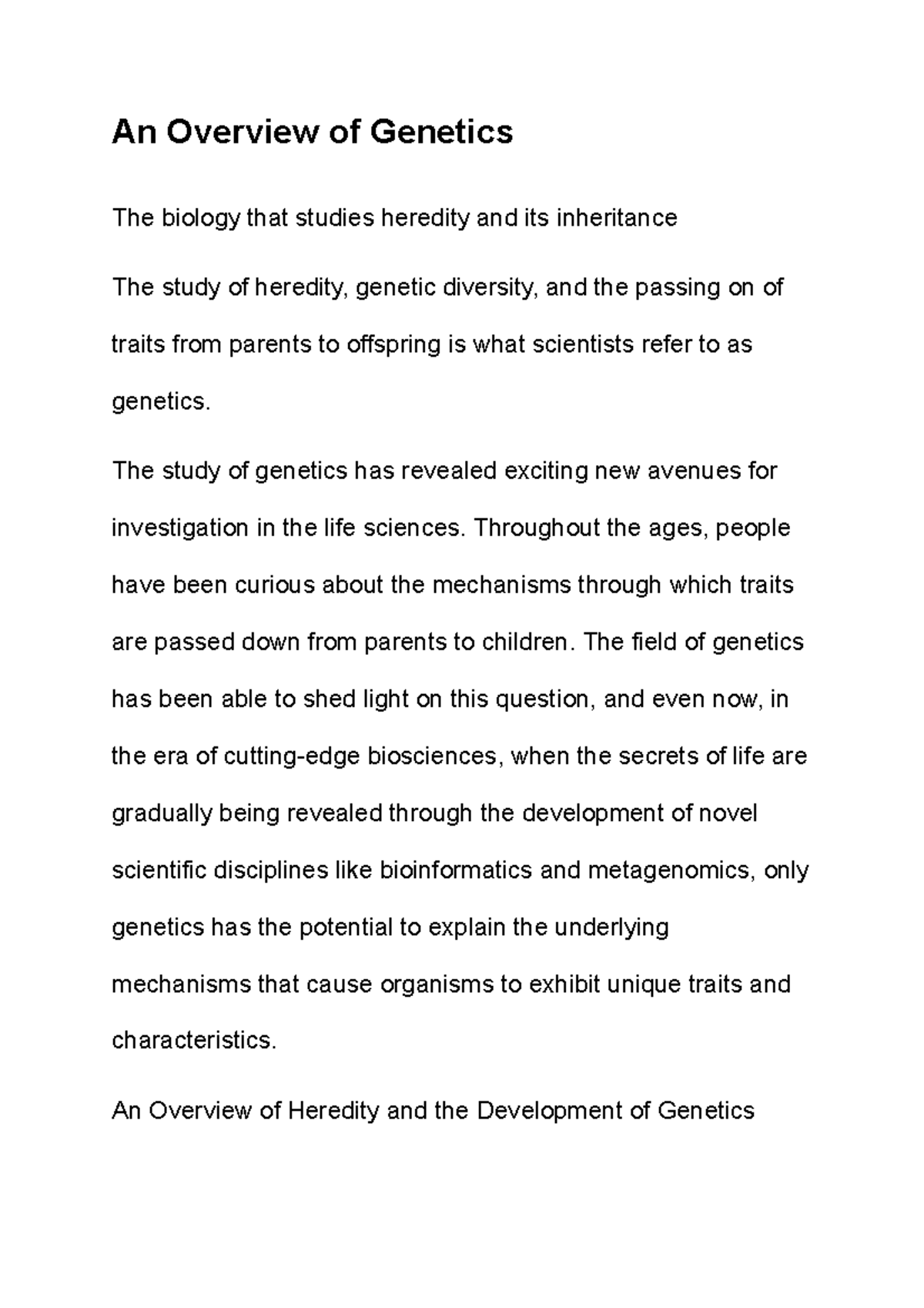 An Overview of Genetics - The study of genetics has revealed exciting ...