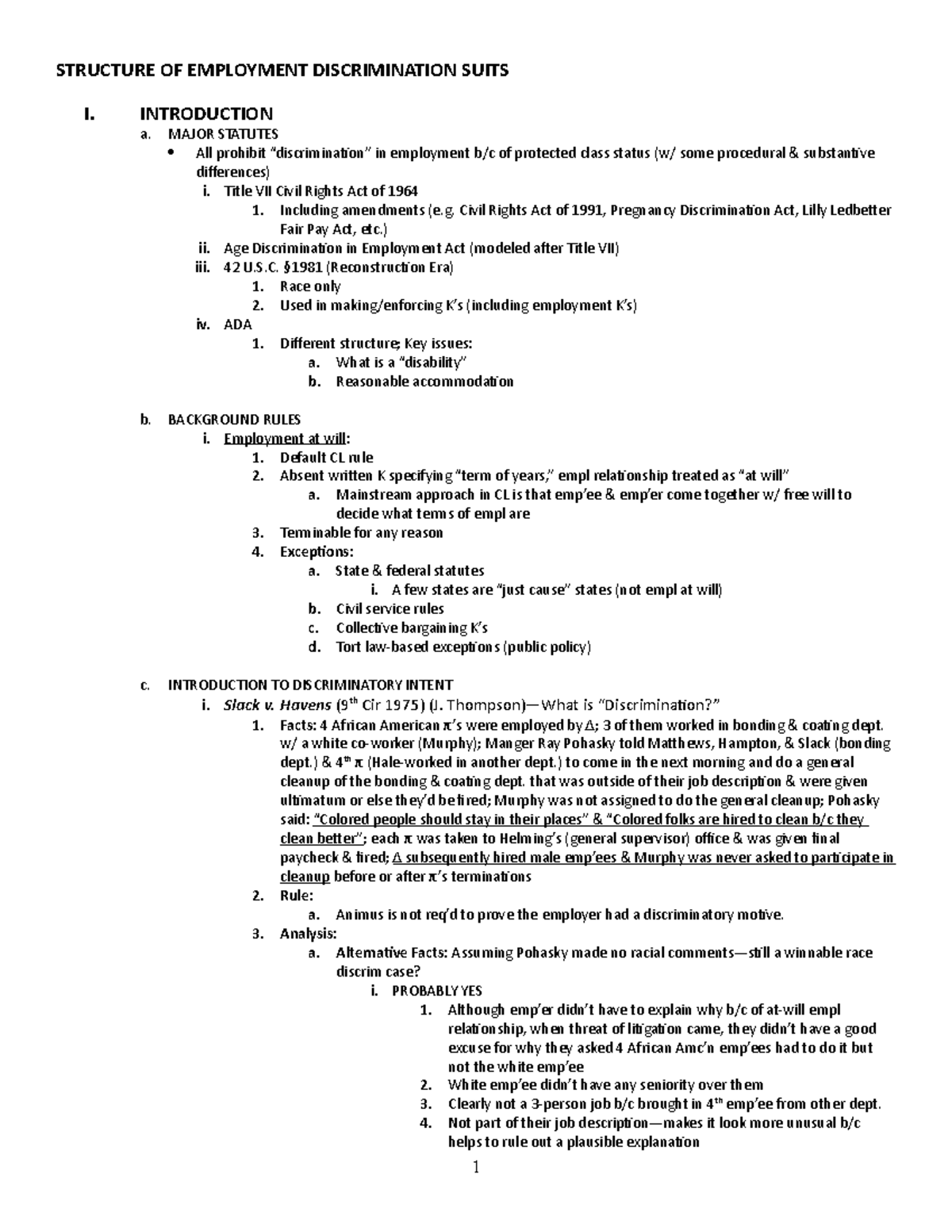 Employment Discrimination Outline Structure Of Employment