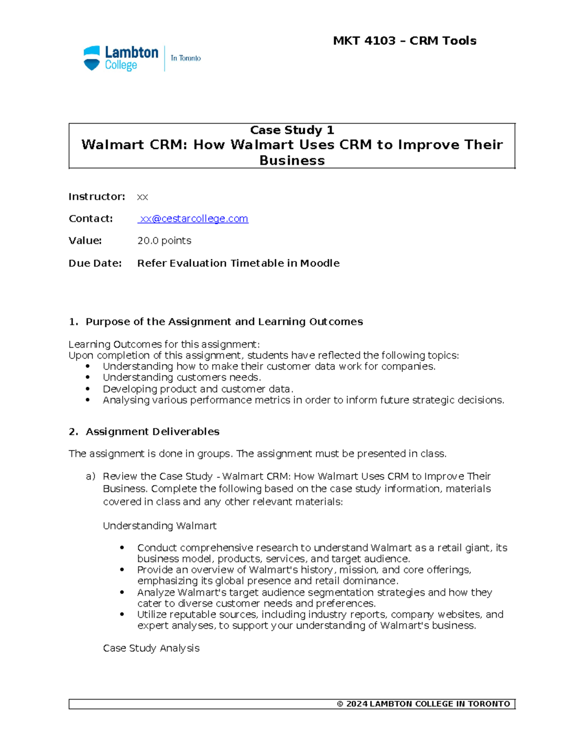 MKT 4103 - Case Study - 1 - Instructions n1 - Case Study 1 Walmart CRM ...