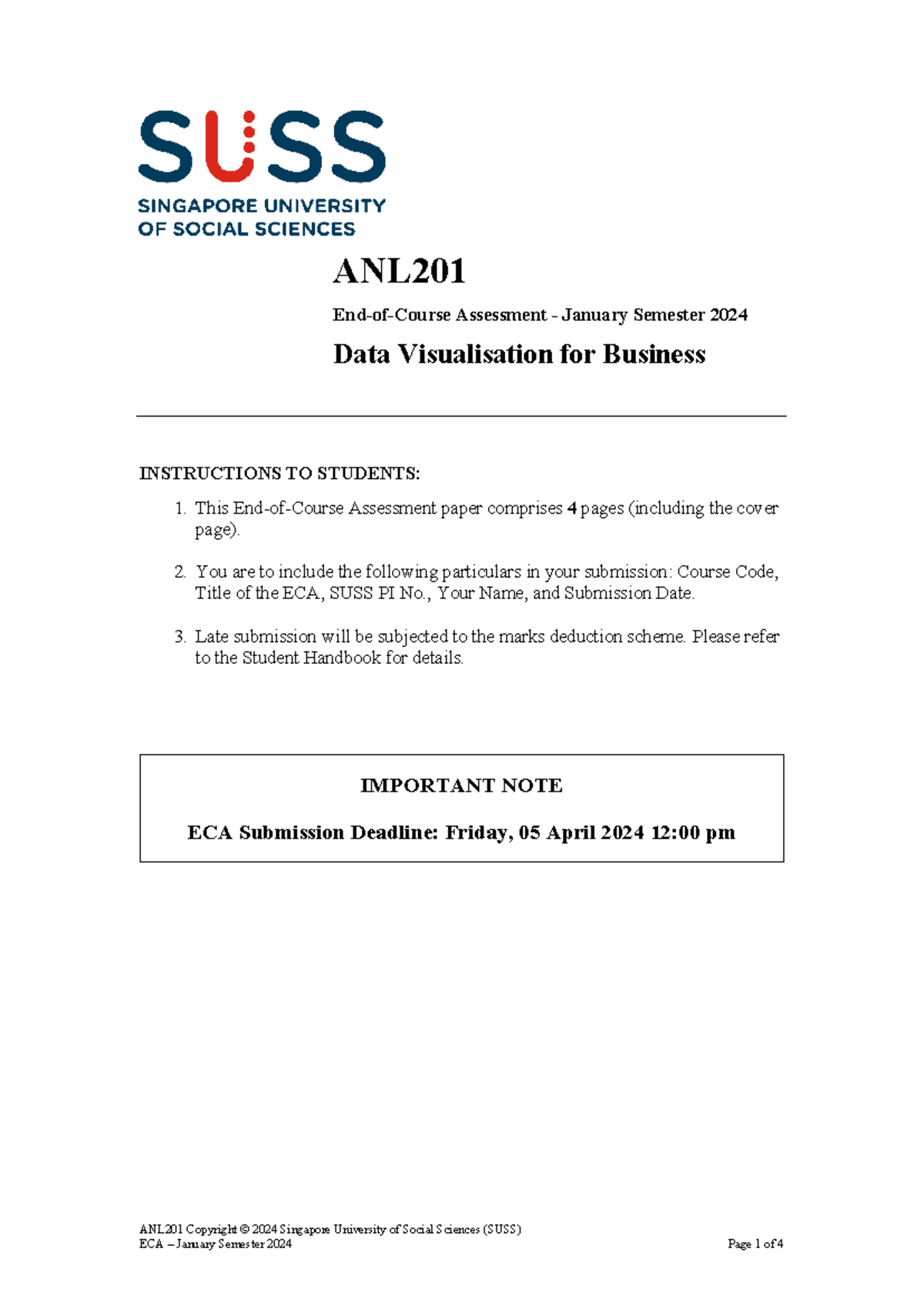 ANL201 End-of-Course Assessment Jan2024 Semester - ANL201 Copyright © 2024 Singapore University ...