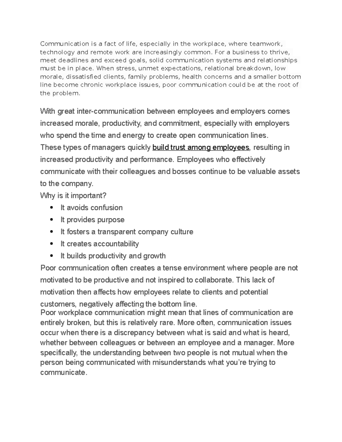 Communication - For a business to thrive, meet deadlines and exceed ...