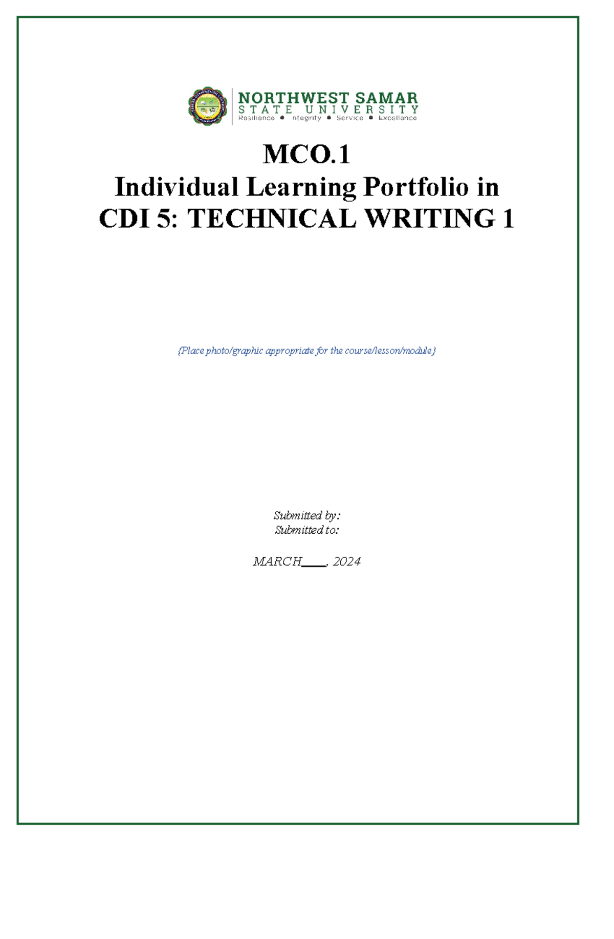 Portfolio Cover AND Rubrics - MCO. Individual Learning Portfolio in CDI ...