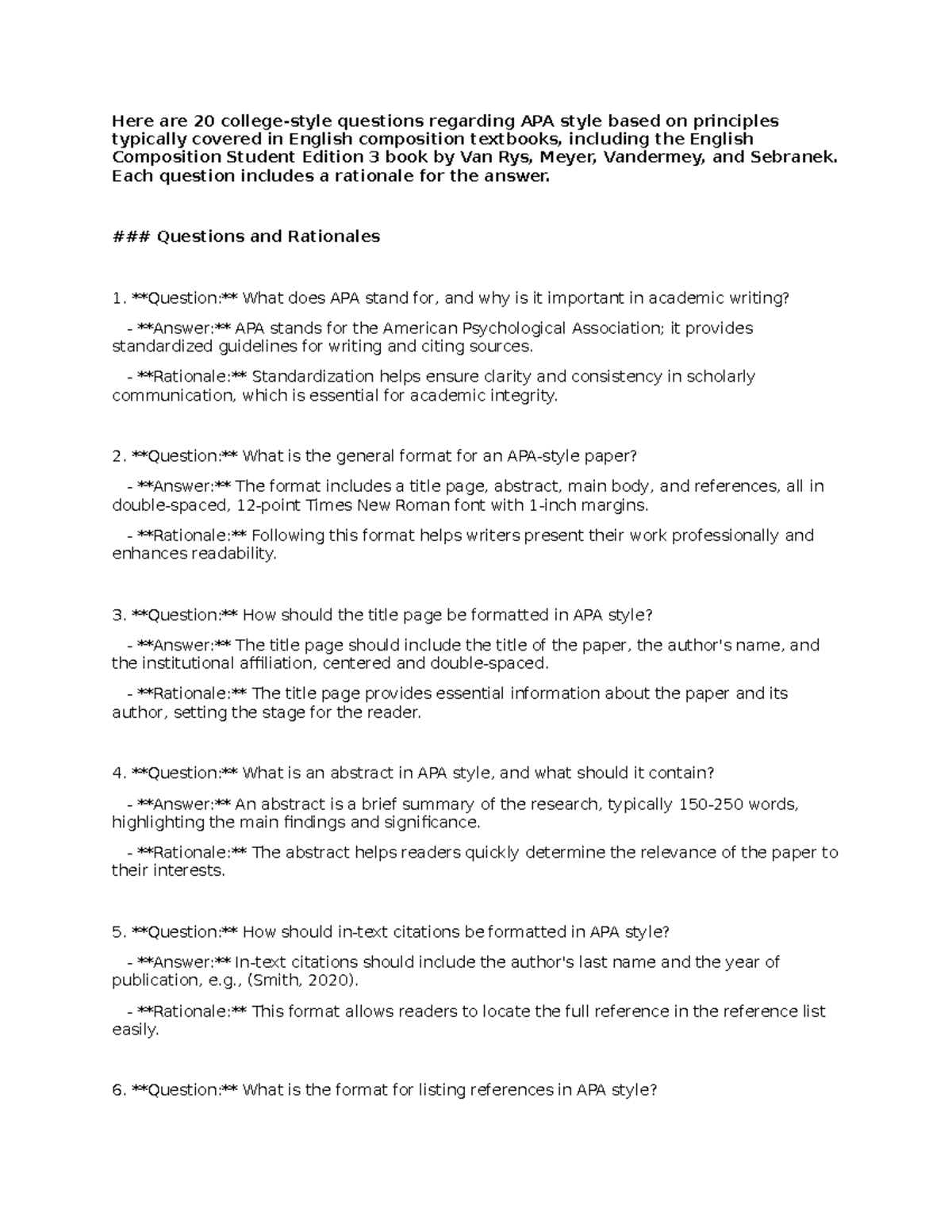 COMP Final Review (APA style) - Here are 20 college-style questions ...