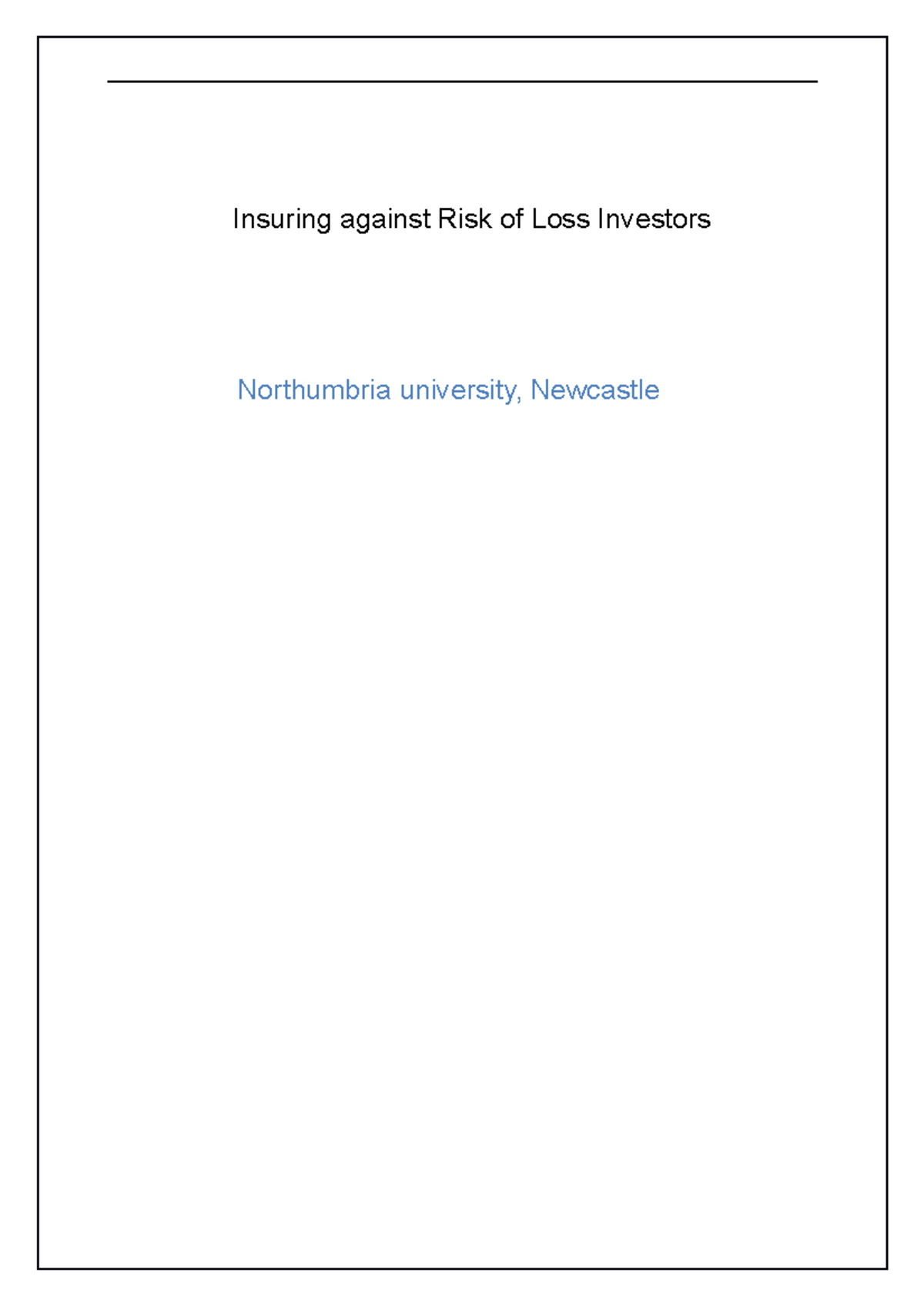 Insuring against Risk of Loss Investors - Insuring against Risk of Loss ...